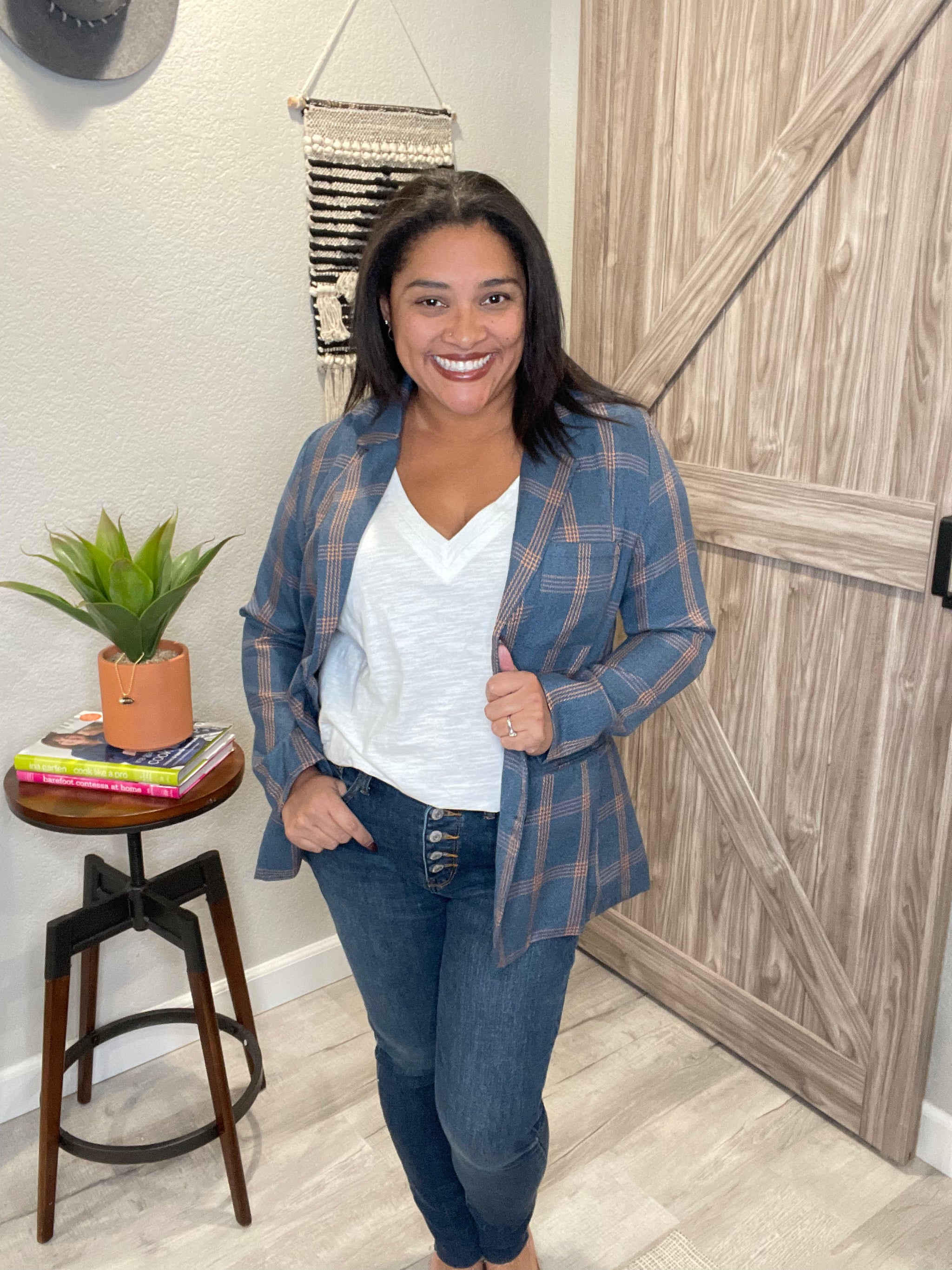 Size Small Plaid Two Button Elbow Patch Blazer